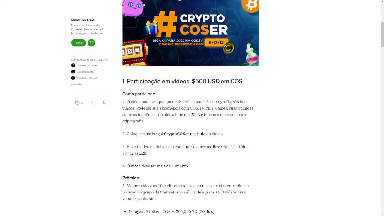Campanha da COS TV que pode ganhar até 800 USD em COS 💻 Canal do Celo 💻 ...